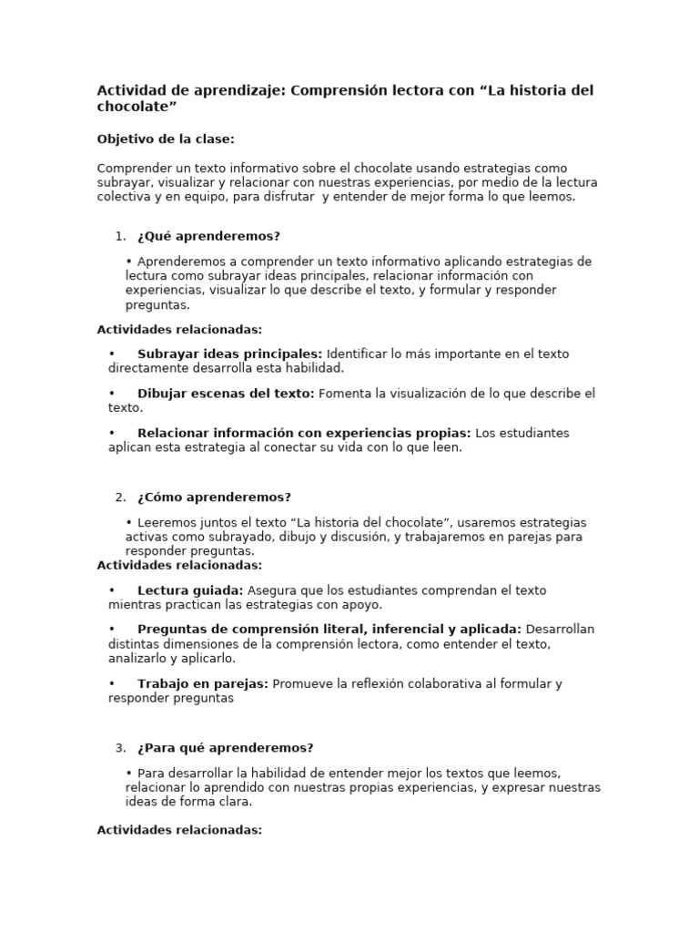 Estrategias de Lectura: Historia del Chocolate | PDF | Chocolate ...