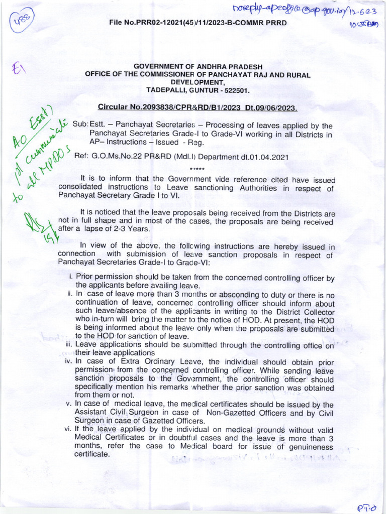 Leave Sanction Guidelines for Panchayat Secretaries | PDF | Justice ...