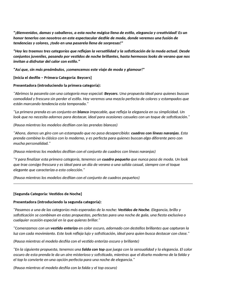 Guion de Pasarela | PDF | Moda | Color