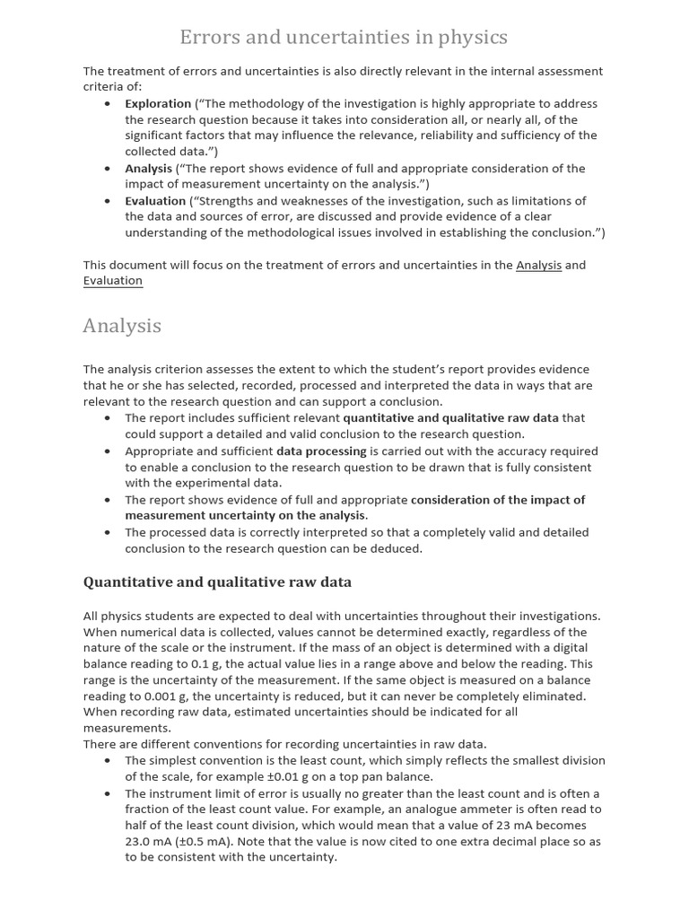 Errors and Uncertainties in Physics | PDF | Observational Error | Accuracy And Precision