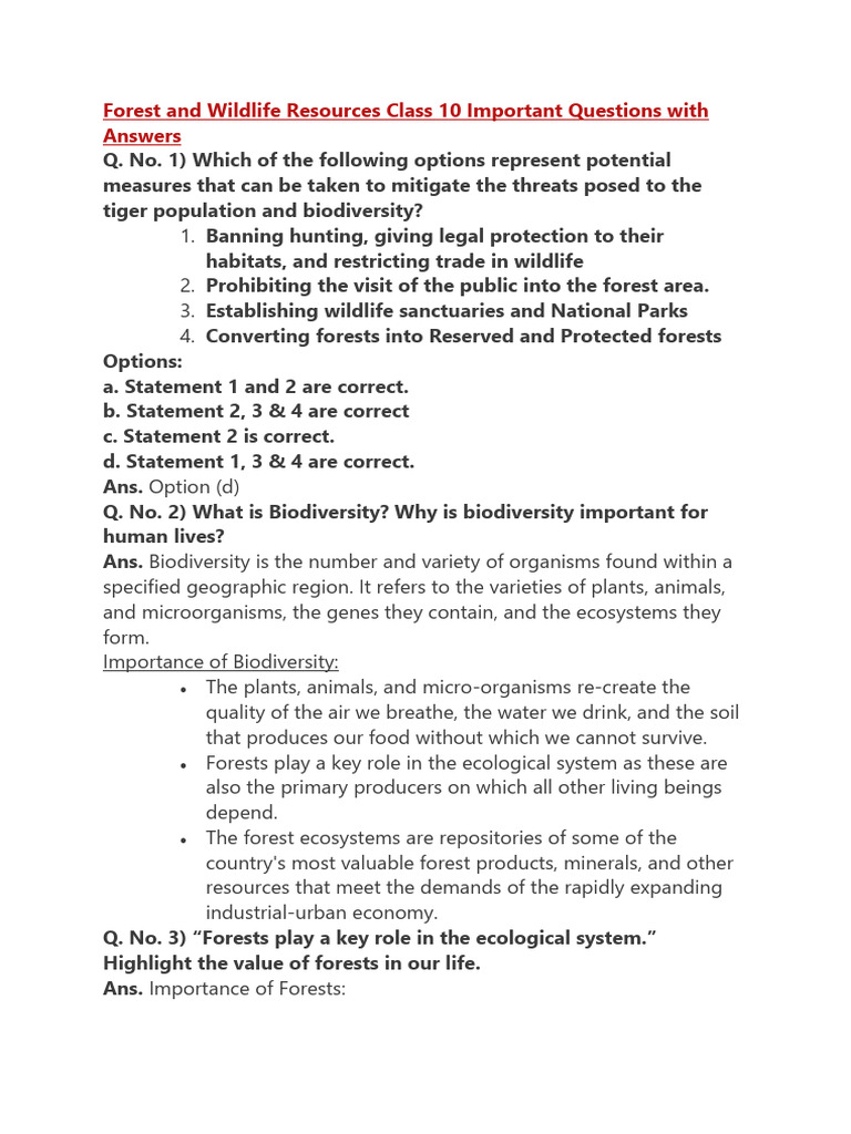 Forest and Wild Life Resources Extra Questions | PDF | Biodiversity ...