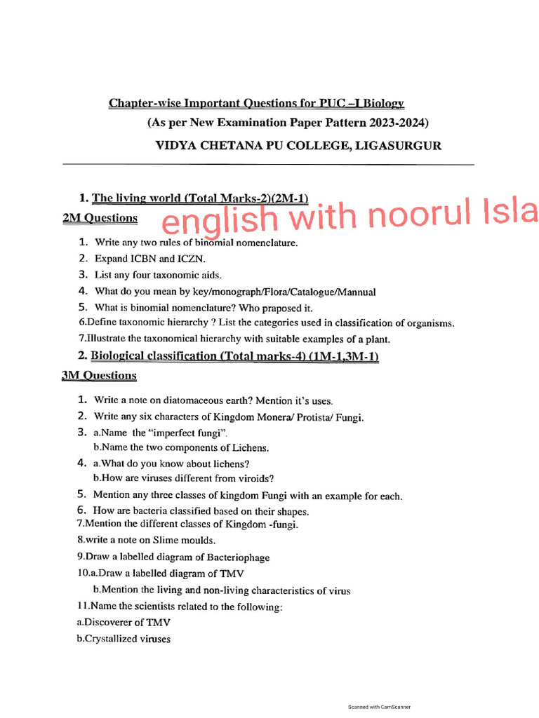 1puc Bio Imp Questions | PDF