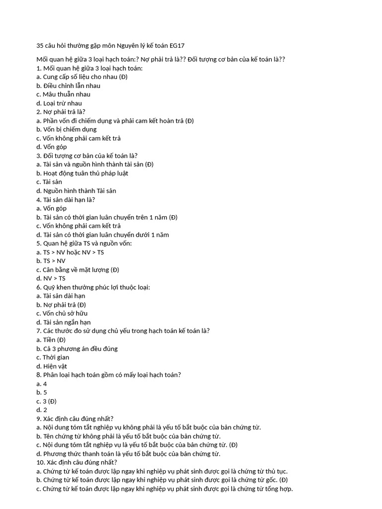 35 Câu Hỏi NLKT | PDF