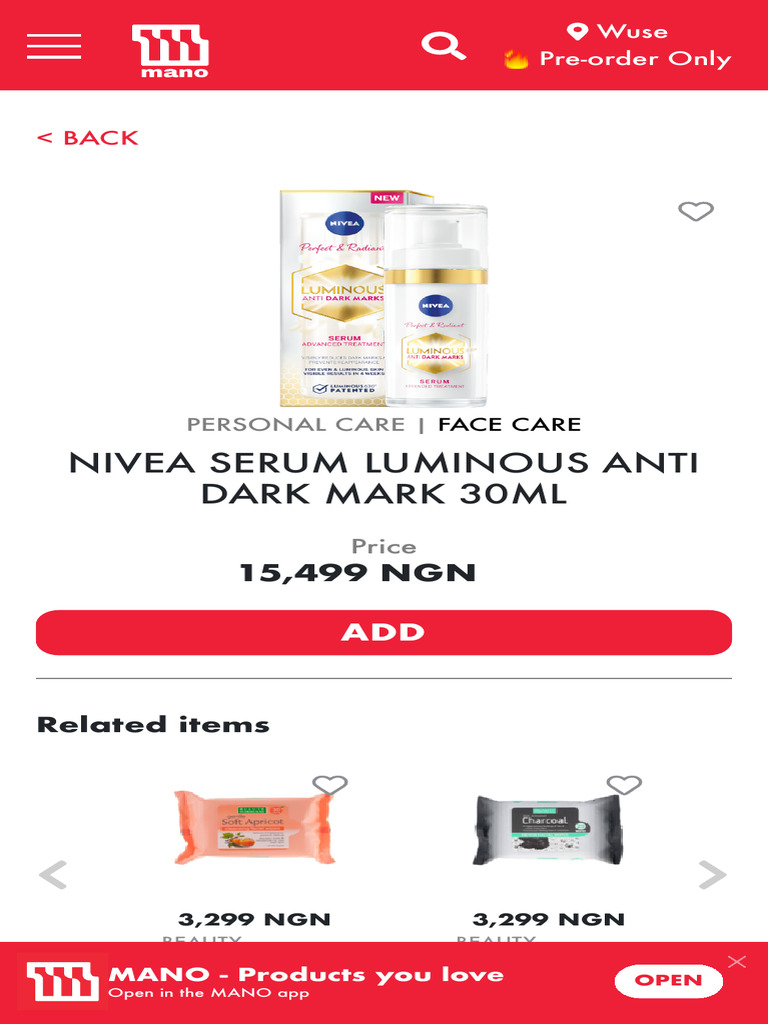 Mano - Nivea Serum Luminous Anti Dark Mark 30ml | PDF