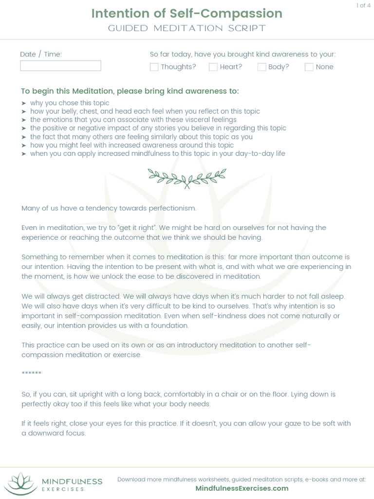 Intention of Self Compassion | PDF | Meditation | Psychology
