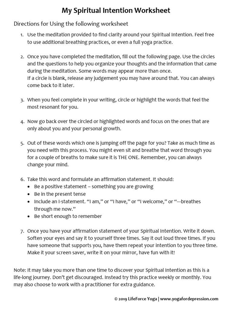 spiritual-intention-worksheet | PDF | Meditation | Indian Philosophy