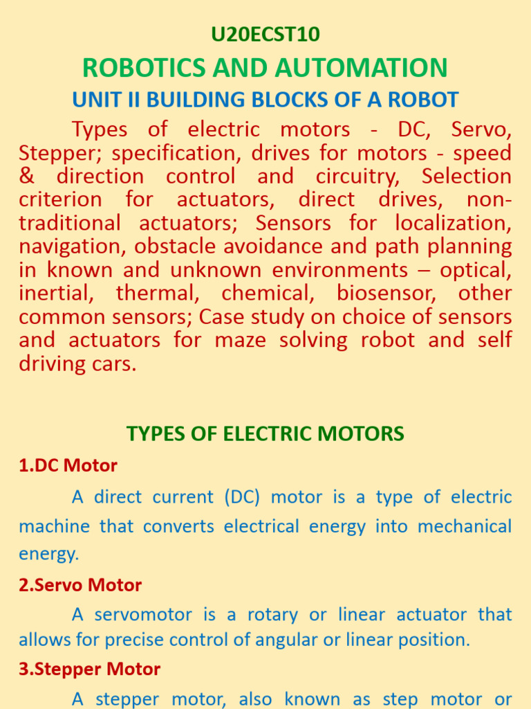Robotics Unit II | PDF | Electric Motor | Actuator