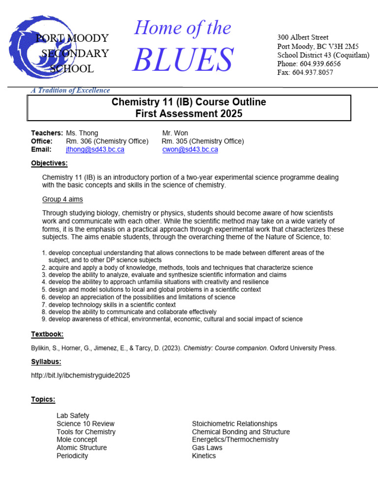 Chemistry 11 (IB) Course Outline Won & Thong | PDF | Science ...