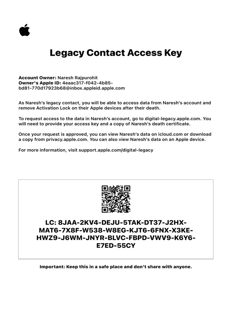 Amsa - Legacy Contact Access Key | PDF