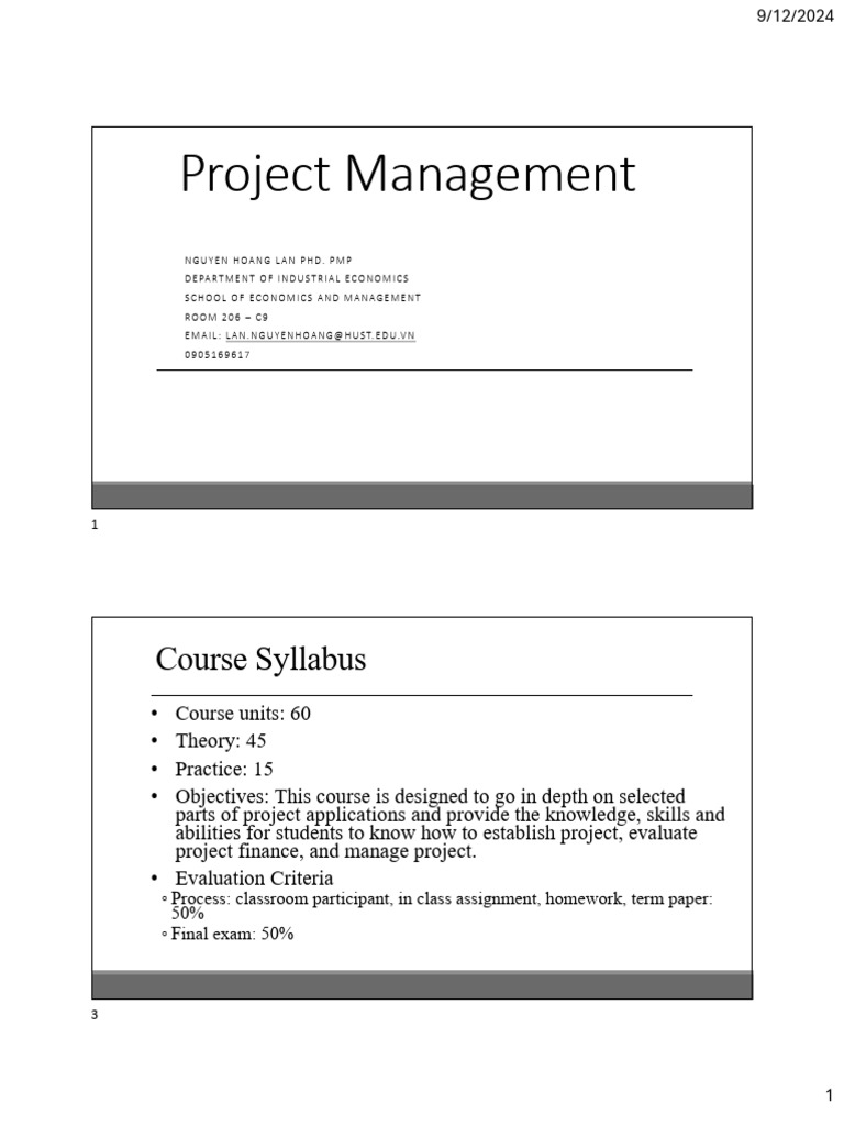 Project Management Course Syllabus 2024 | PDF | Project Management ...