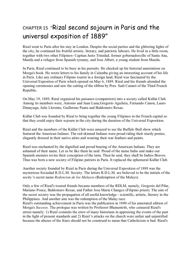 Rizal's Paris Journey and Kidlat Club | PDF | Philippines