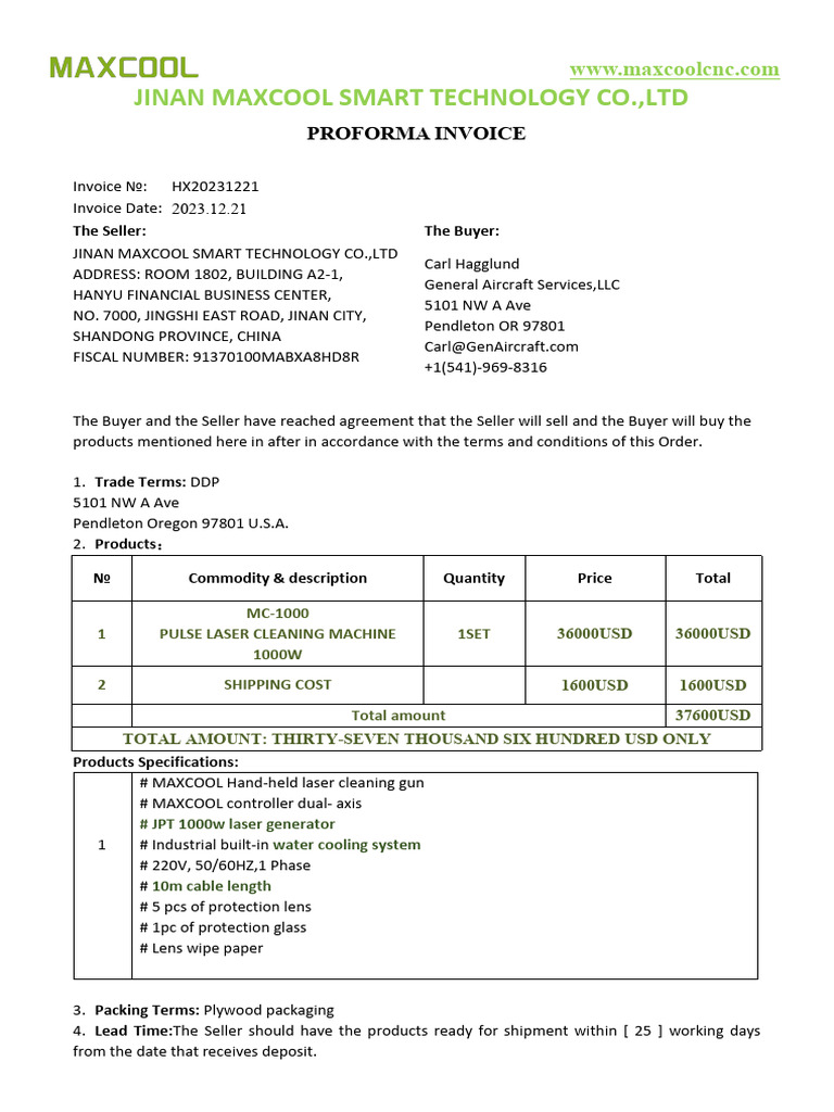 PI MC-1000 Pluse Laser Cleaning Machine | PDF | Invoice | Banks