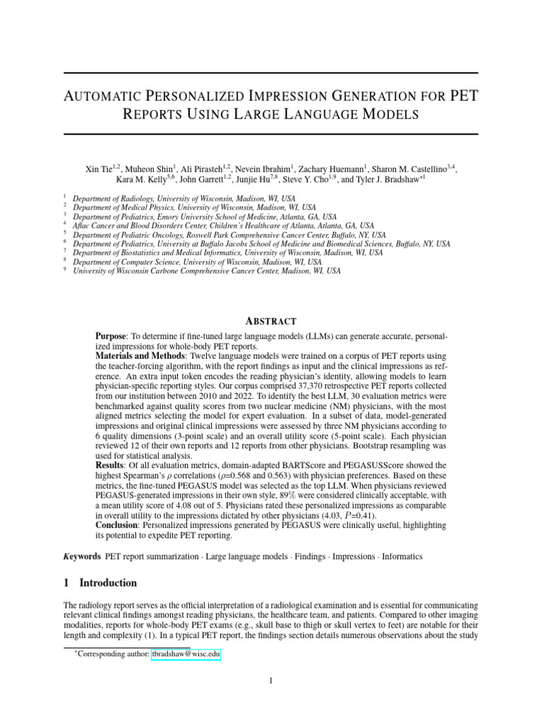 Automatic Personalized Impression Generation for PET Reports Using Large Language Models | PDF ...