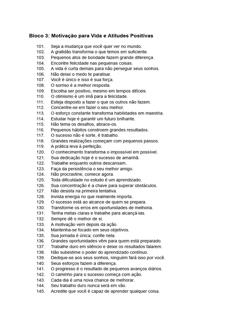 Bloco 3 - Motivação para Vida e Atitudes Positivas | PDF | Aprendizado ...