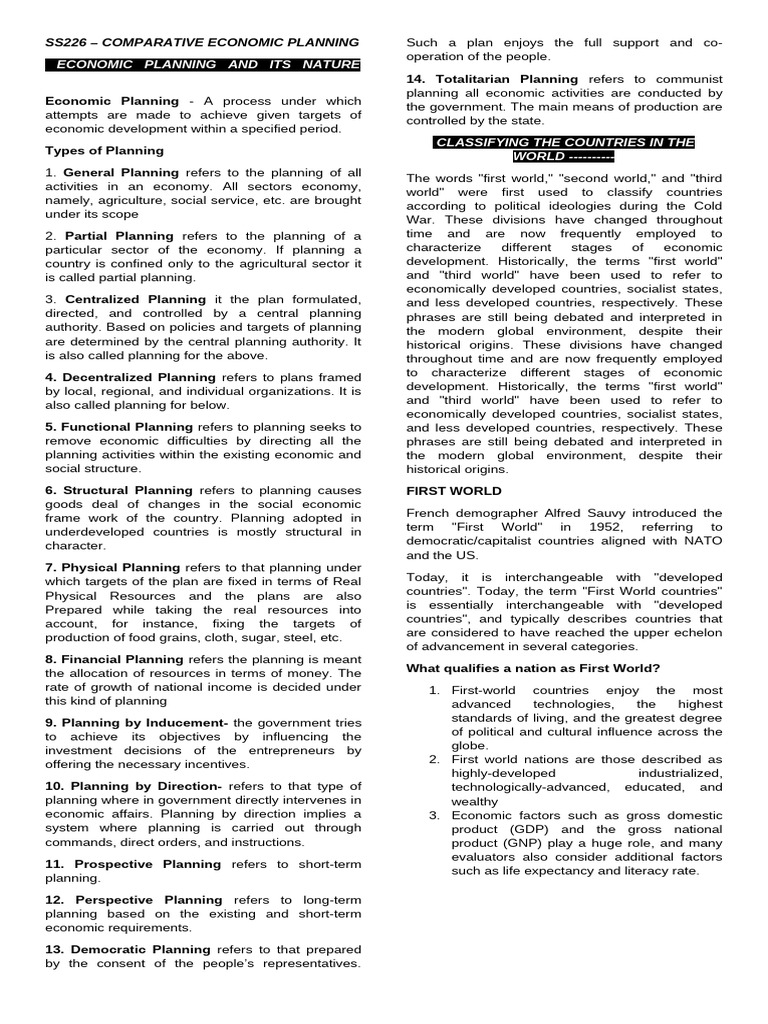 Comparative Economic Planning Midterm Reviewer Pdf Poverty