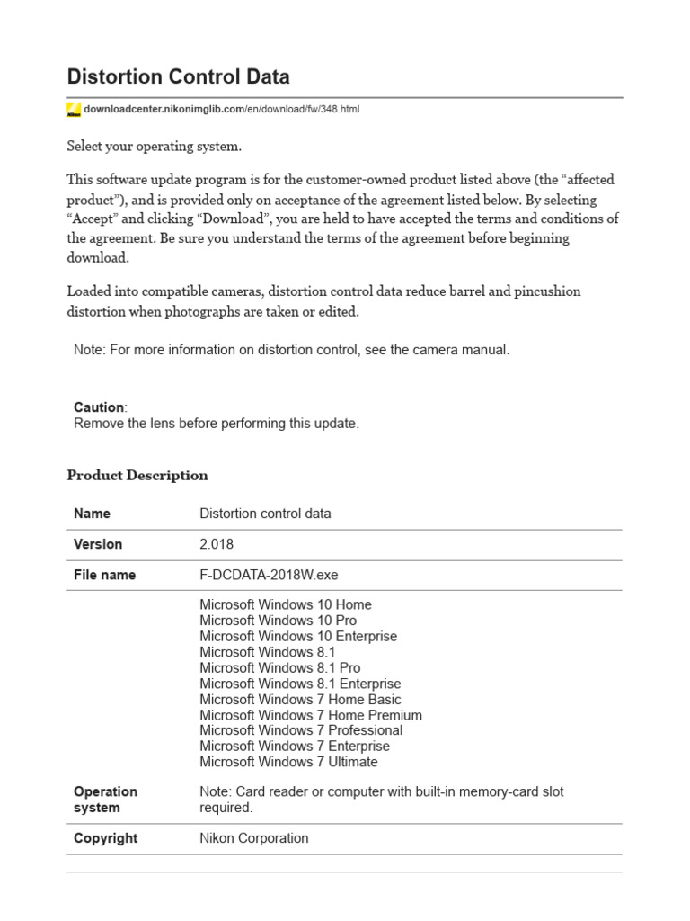 Nikon - Download Center - Distortion Control Data v2.018 | PDF | Legal ...