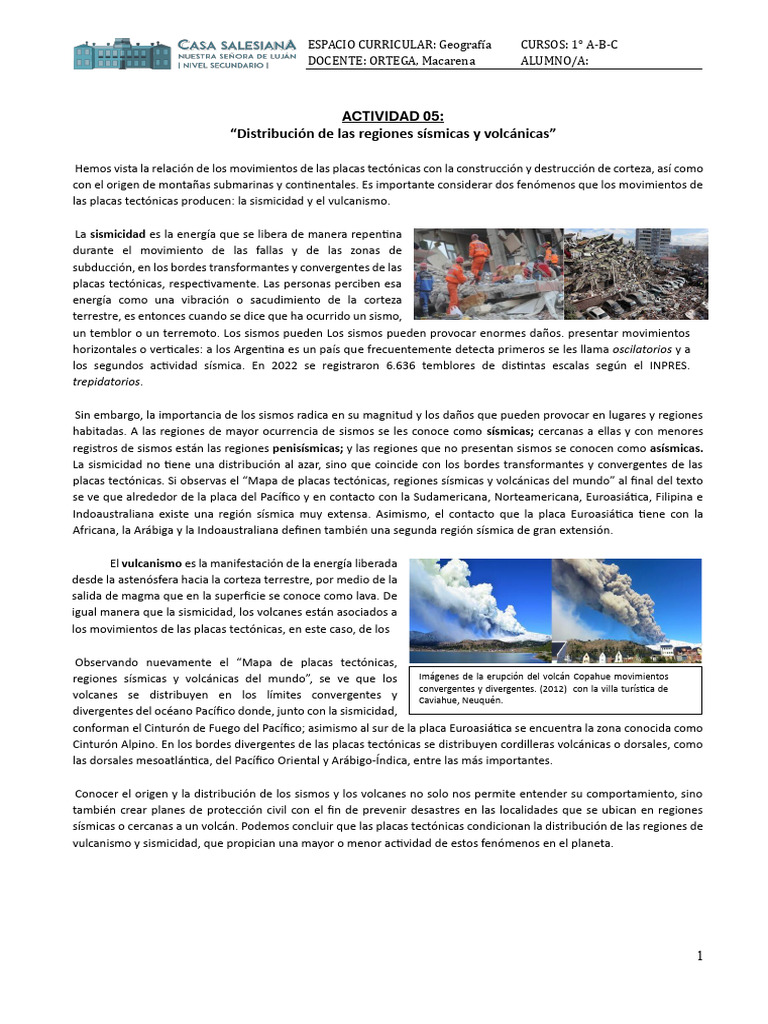 GEOGRAFIA 1eros act 05 PDF | PDF | Temblores | Placas tectónicas