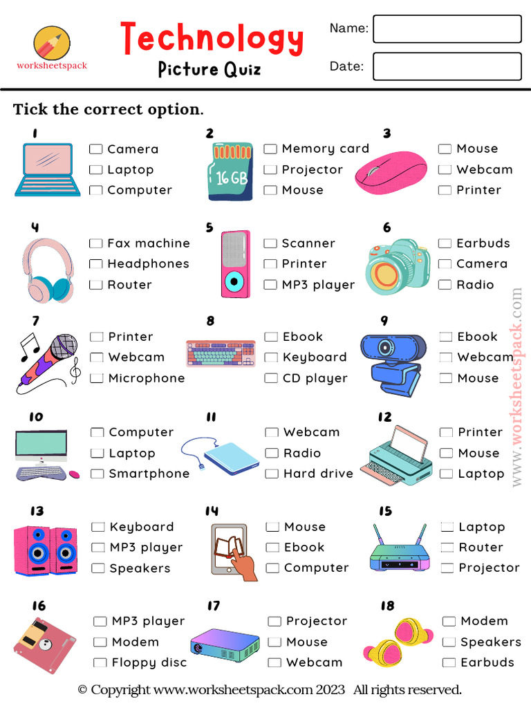 Technology Picture Quiz Printable Tech Gadgets Test | PDF