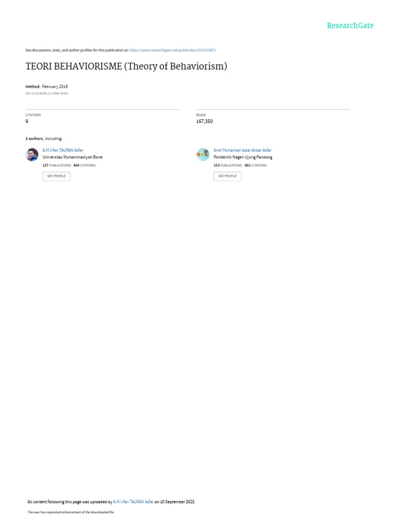 Theory of Behaviorism | PDF