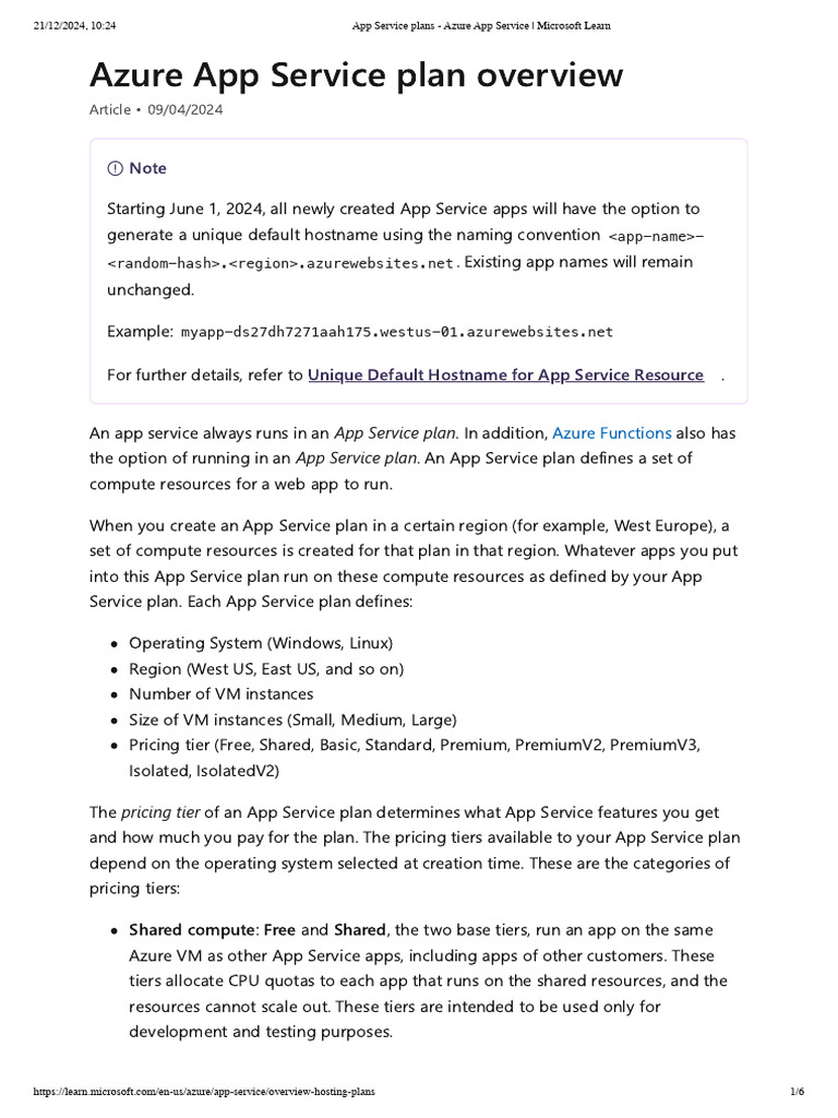 App Service Plans - Azure App Service - Microsoft Learn | PDF ...
