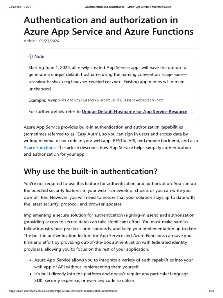 Authentication and authorization - Azure App Service _ Microsoft Learn | PDF | Mobile App ...