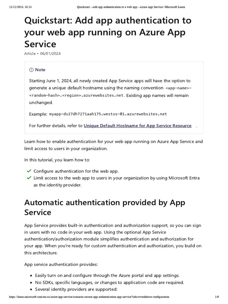 Quickstart - Add app authentication to a web app - Azure App Service ... Quickstart - Add app authentication to a web app - Azure App Service ...