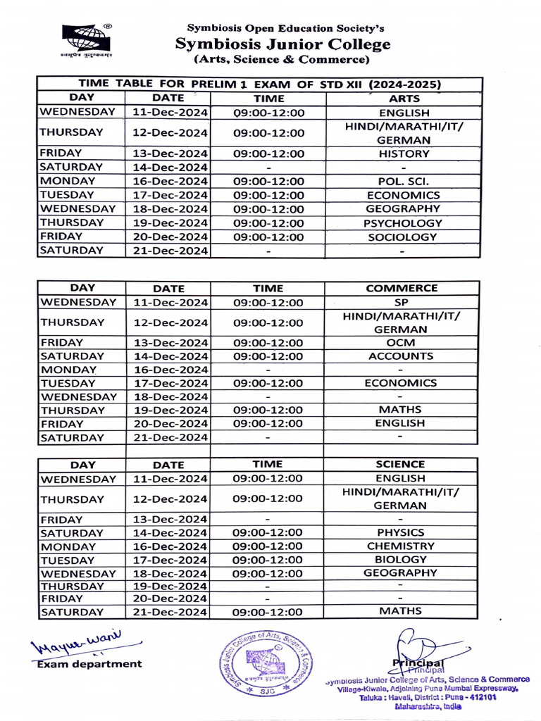 prelim1 exam timetable | PDF