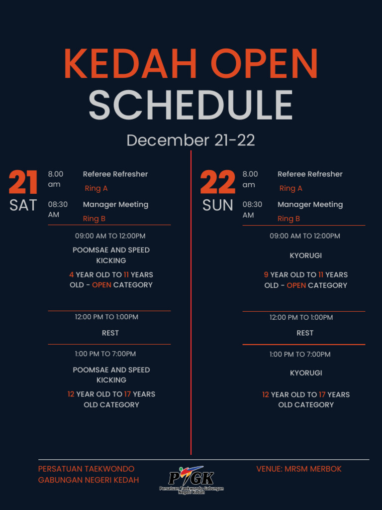 December 21-22 Martial Arts Event Schedule | PDF