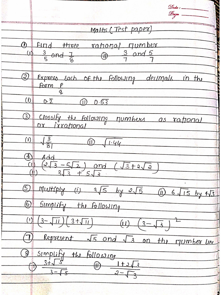 Maths Test Paper 3 | PDF