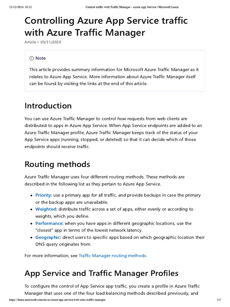 Azure Traffic Manager for App Service | PDF | Routing | Load Balancing ...
