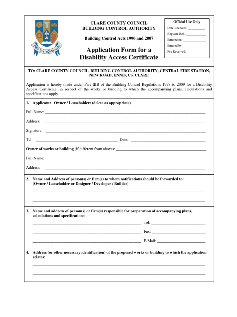 CLAREcoco Disability Access Certificate Application Form 5325 | PDF