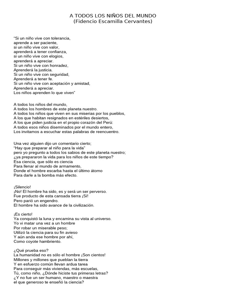 POESIA_-_A_TODOS_LOS_NINOS_DEL_MUNDO | PDF