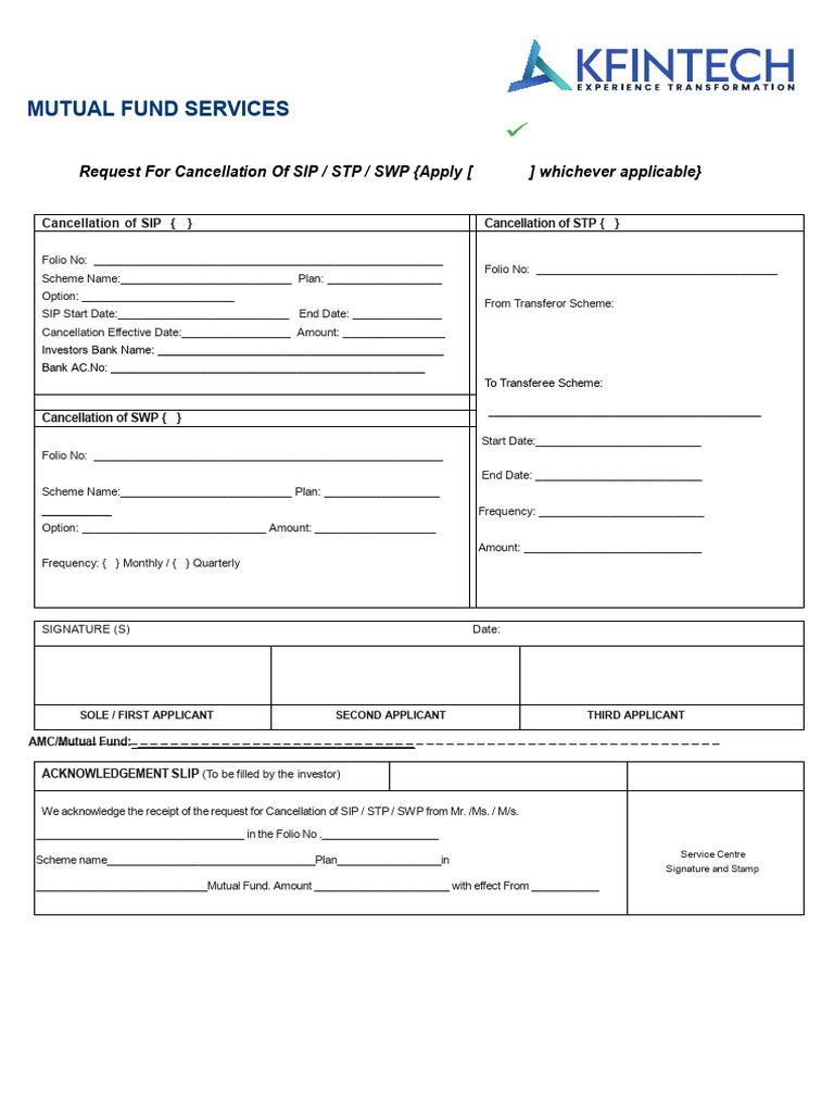 Request For Cancellation Of SIP-STP-SWP | PDF