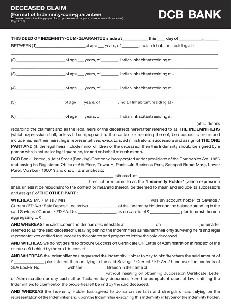 Format of Indemnity Cum Guarantee | PDF | Indemnity | Private Law