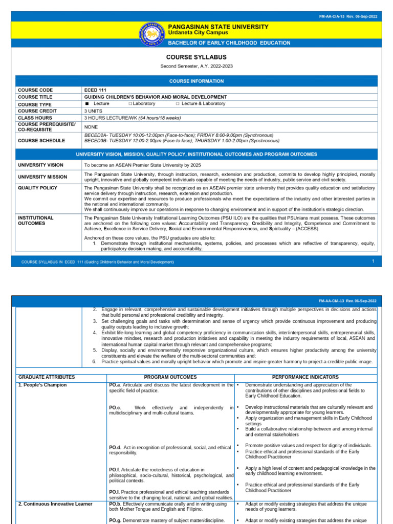 Early Childhood Behavior Guidance Syllabus | PDF | Learning | Pedagogy