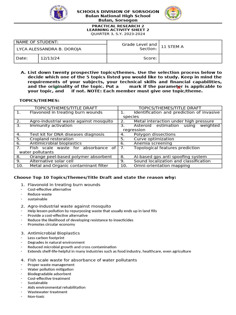 PR2 Act 2 Refining The Topic | PDF | Sustainability | Water