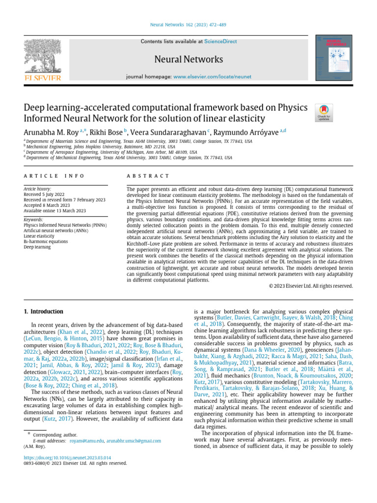 Roy-NN-2023 | PDF | Linear Elasticity | Partial Differential Equation