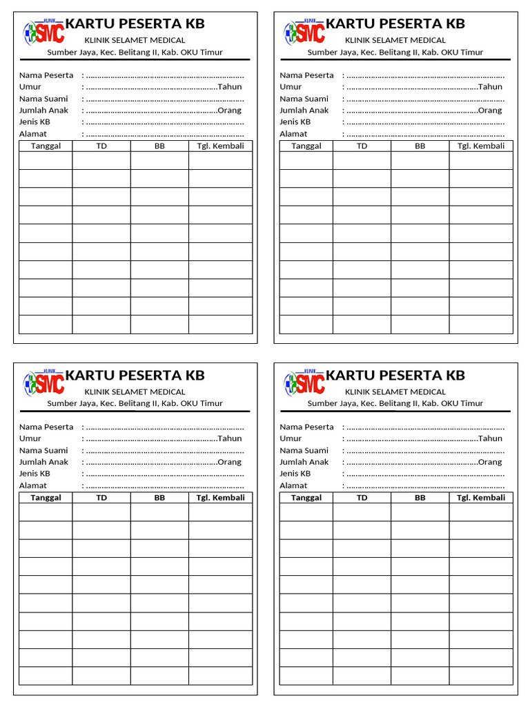 KARTU PESERTA KB DEPAN | PDF