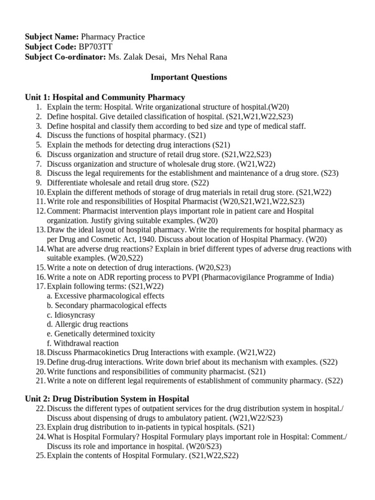 Question Bank For Pharmacy Practice | PDF | Pharmacy | Pharmacology