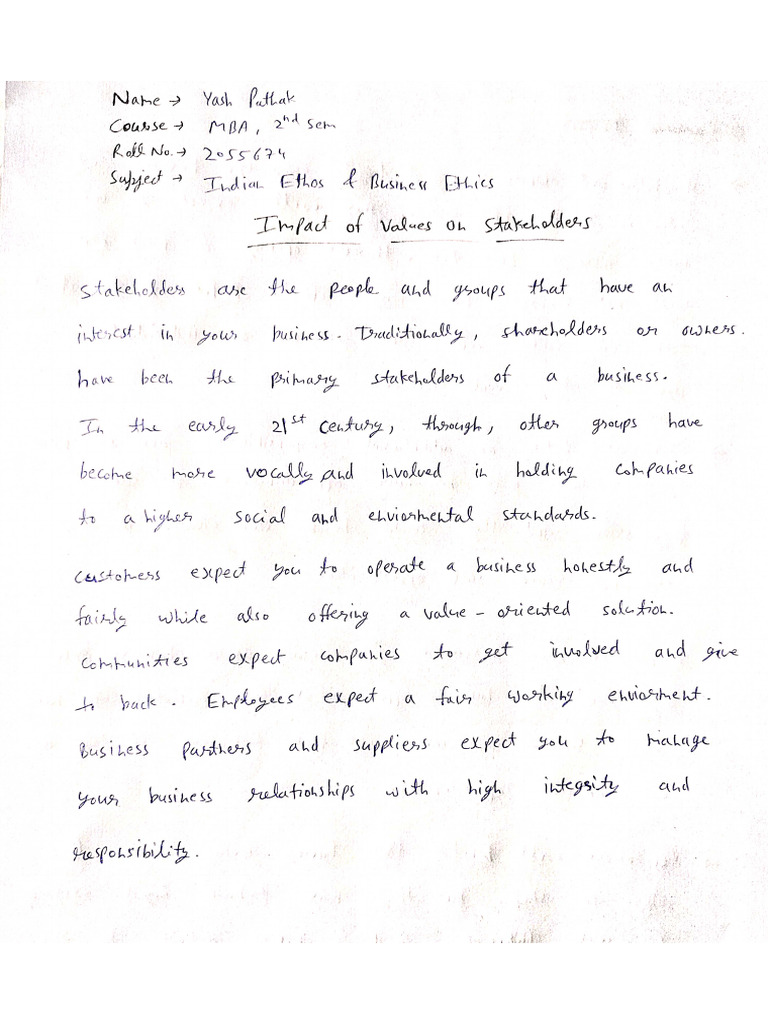 Impact of Values On Stakeholders | PDF