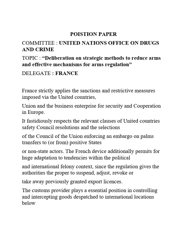 Unodc Poistion Paper - France | PDF | Customs | Crimes