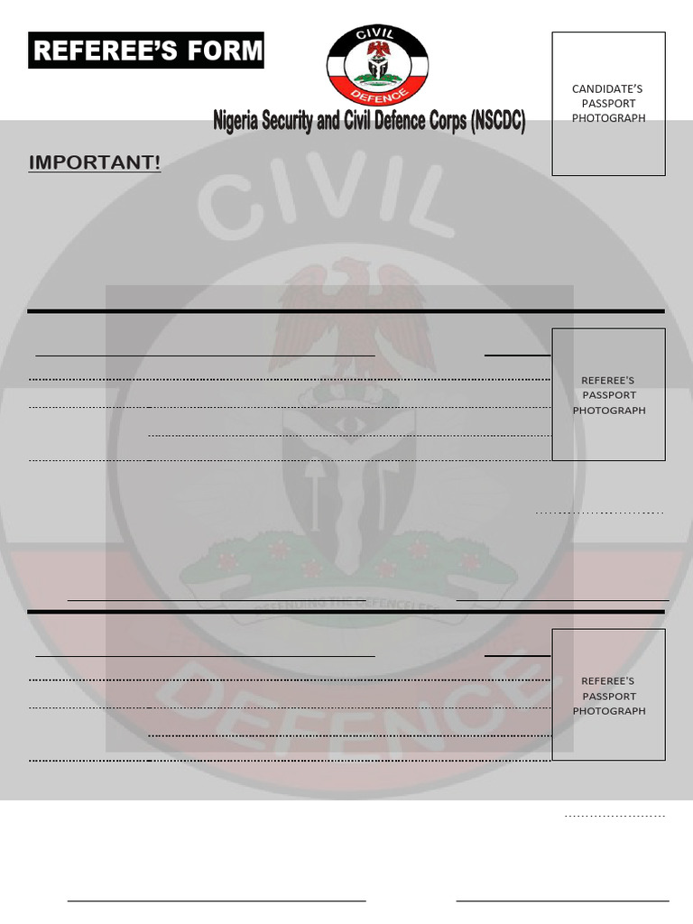 NSCDC Referee Form 1 | PDF | Government
