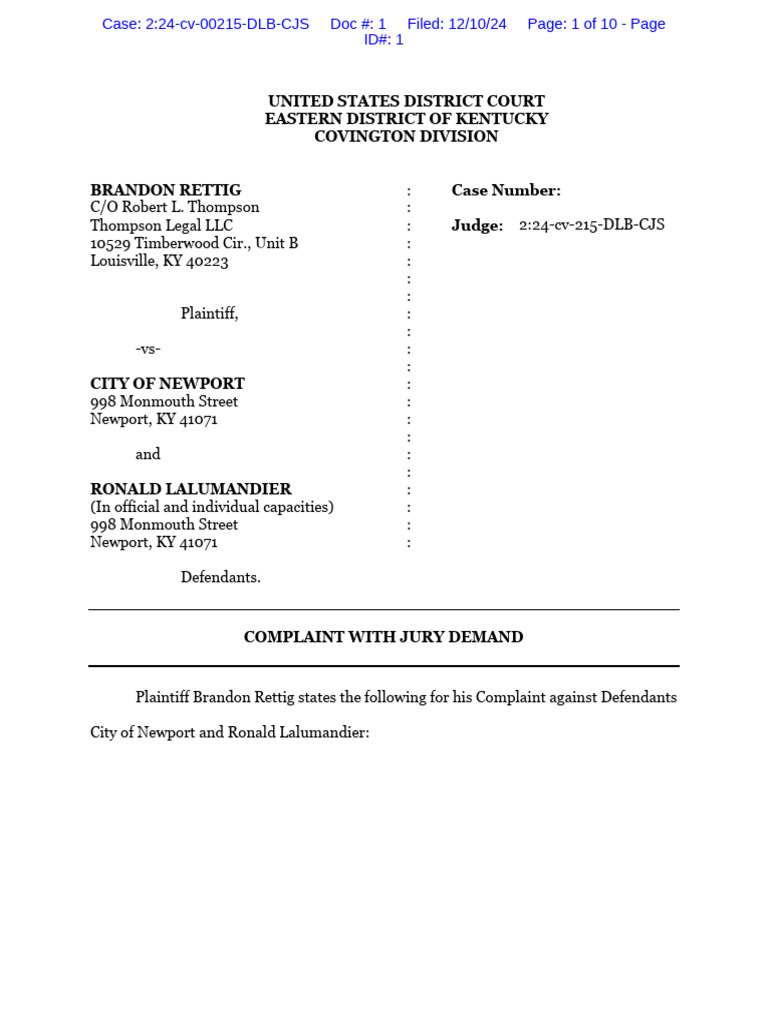 Rettig v. Newport Police Lawsuit | PDF | Legal Remedy | Damages
