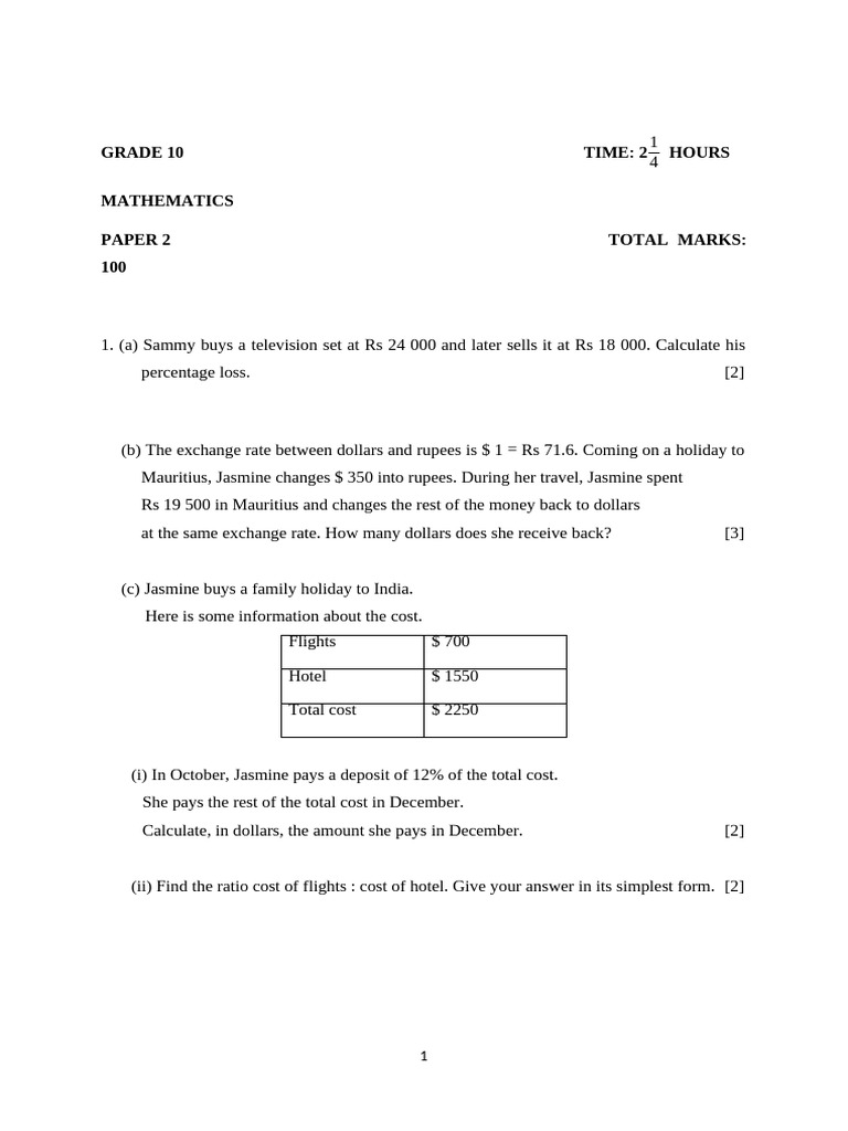 Grade 10 Mathematics Exam Paper 2 | PDF | Rectangle | Mathematics