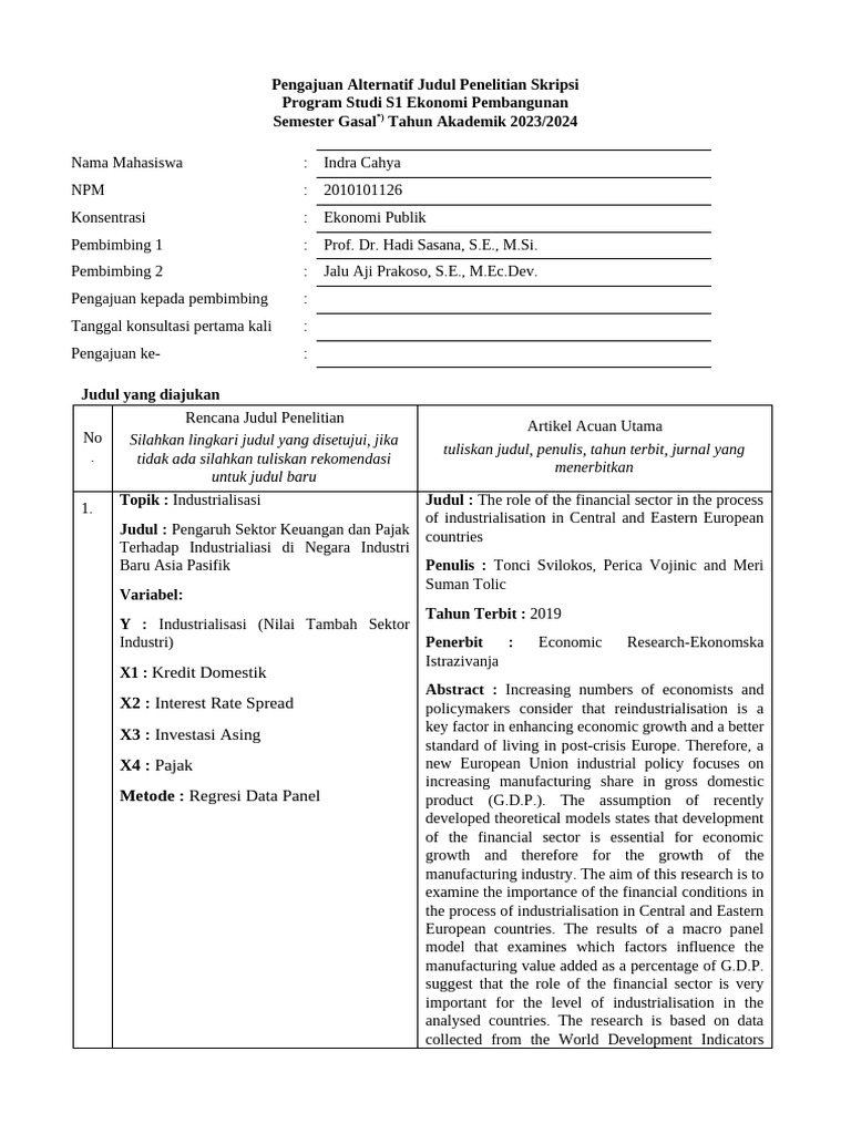 Form Pengajuan Judul Skripsi Indra-1 | PDF | Gross Domestic Product | Macroeconomics