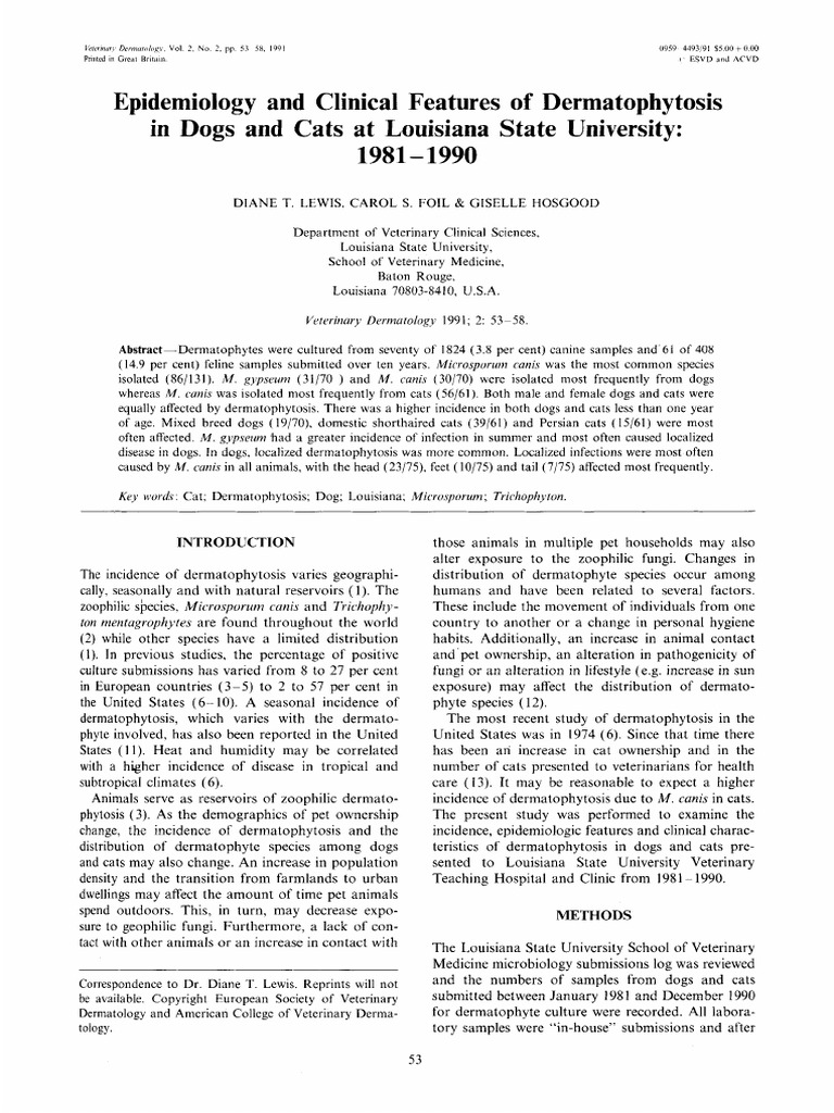 Epidemiology and Clinical Features of Dermatophytosis in Dogs and Cats ...
