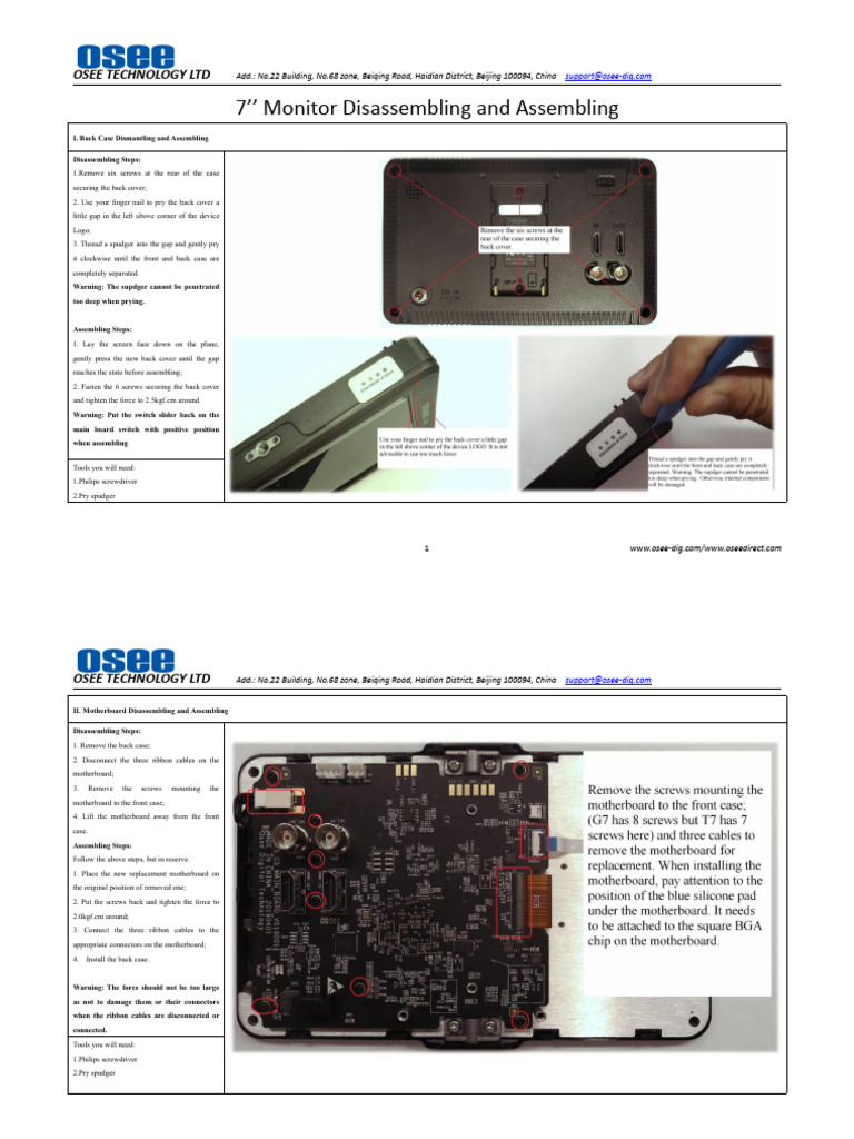 7'' Monitor Maintainance Manual | PDF | Screw | Tools