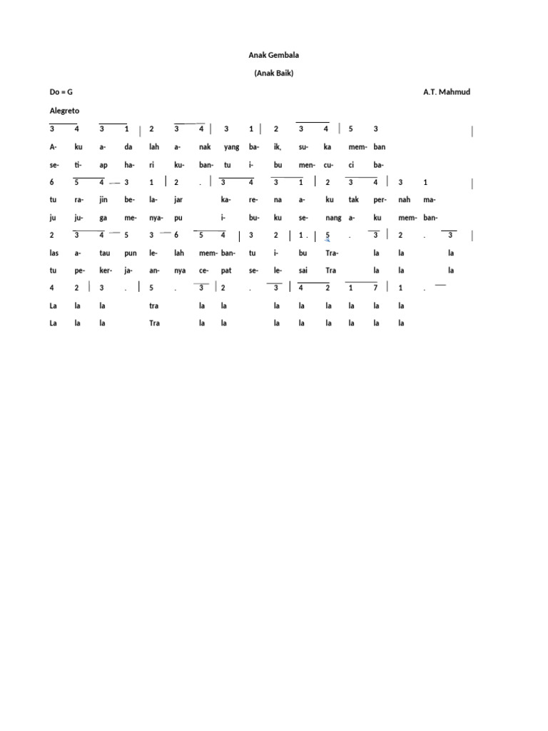 Notasi Lagu Anak Gembala | PDF