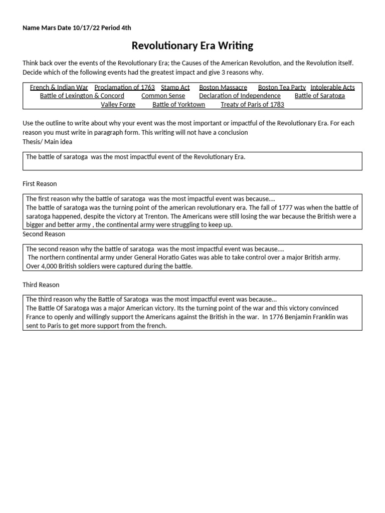 2022 Revolutionary Era Writing | PDF