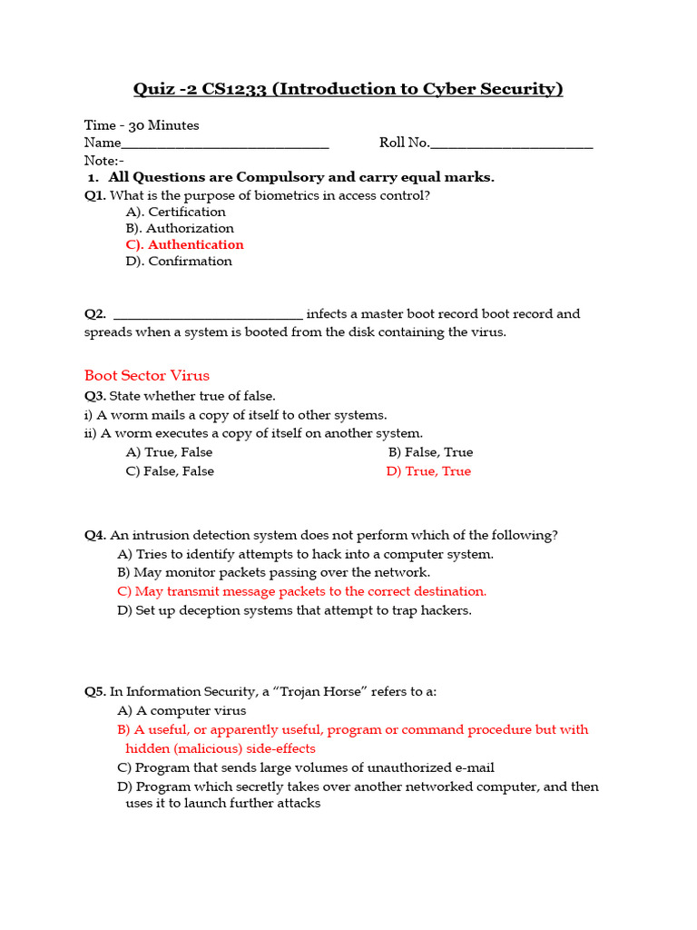 Quiz 2 Cyber Security Answer | PDF | Public Key Cryptography | Computer Network
